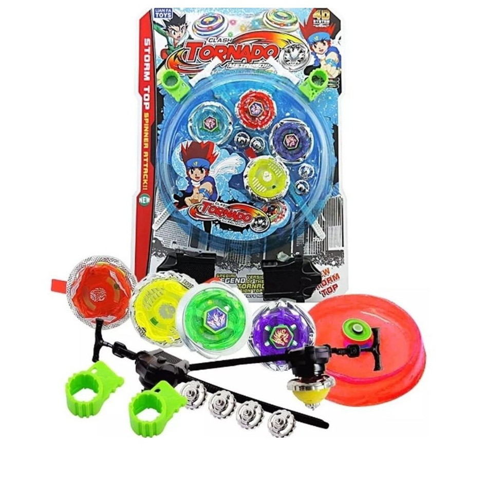 Kit 4 Beyblade Evolution Extreme Gyro Turbo com 2 Lançador Super Rapido ...