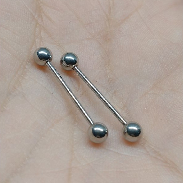 piercing de mamilo 16mm aço prata inox bolinha maior 4mm - 2 unidades ...
