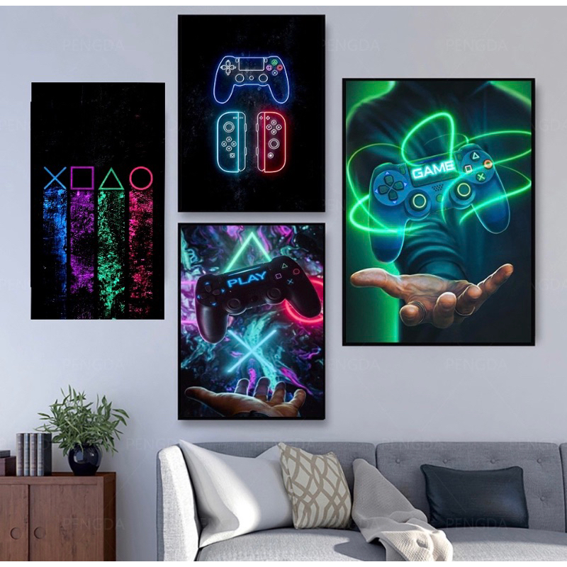 Super Kit gamer 4 quadros para quarto masculino | Shopee Brasil