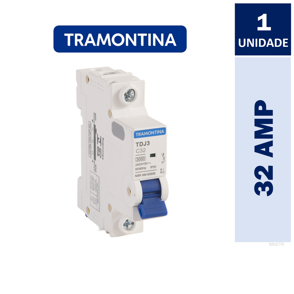 Disjuntor Unipolar 32A Curva C 3kA DIN Tramontina TDJ3-1C32 | Shopee Brasil