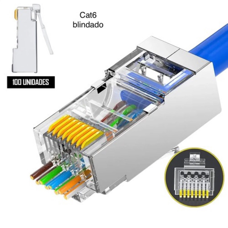 Kit 100pcs conector rj45 cat6 vazado blindado | Shopee Brasil