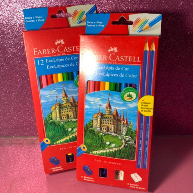 KIT FABER CASTELL 12Cores+2 LAPIS + APONTADOR E BORRACHA | Shopee Brasil