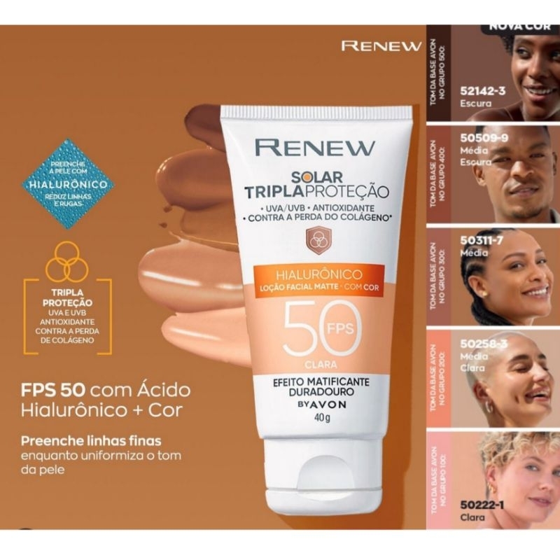 Protetor Solar Facial Renew Com Cor FPS50- 40g Avon | Shopee Brasil