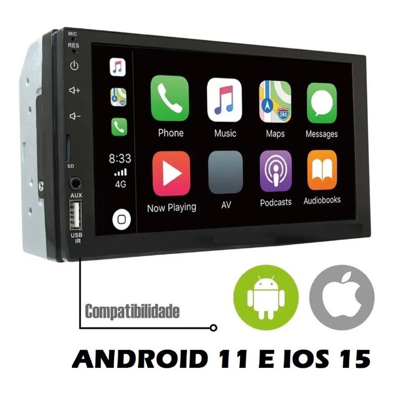 Multimidia Mp5 Android Auto E Apple Carplay Sd Usb Bluetooth | Shopee Brasil