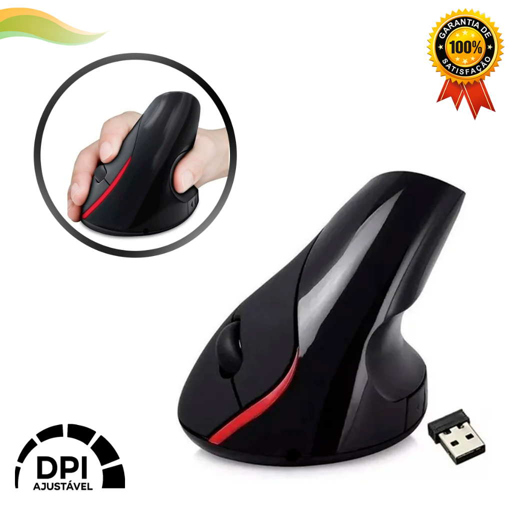 Mouse Vertical Wireless USB Recarregável Sem Fio Ergonômico Bluetooth ...