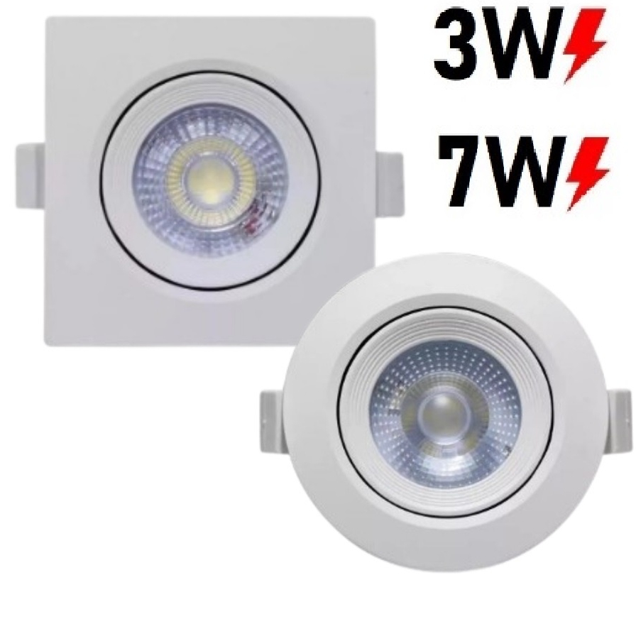 Spot Led 3w 7w SMD Dicroica Direcionavel Redondo Quadrado Luz Branco ...