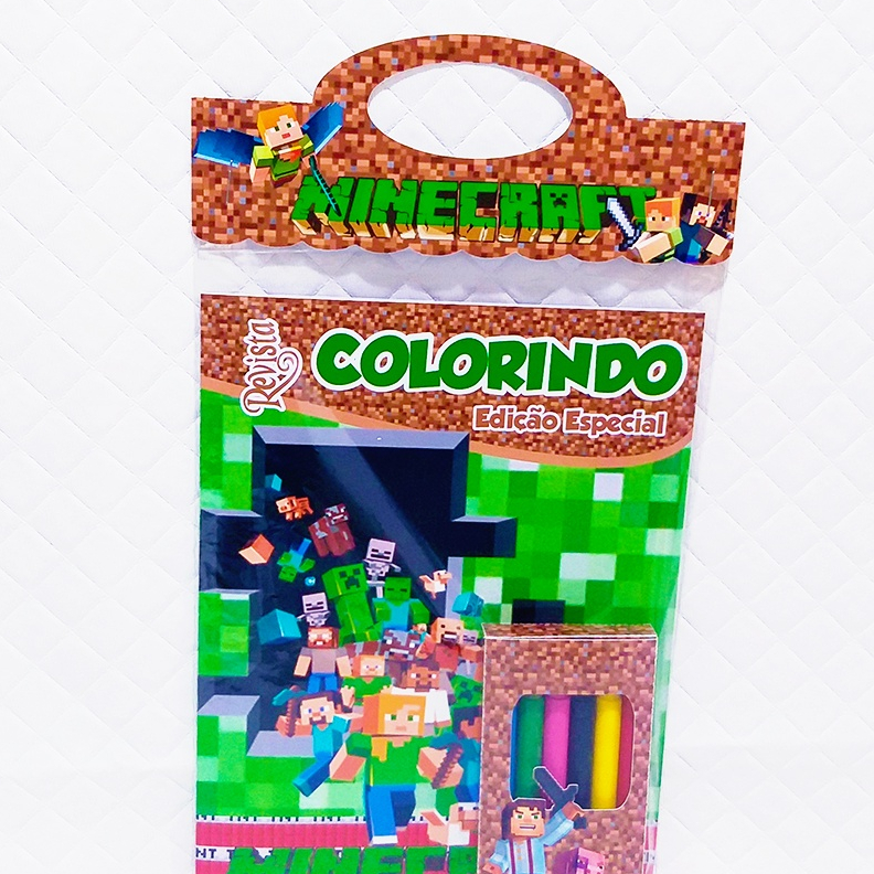 Kit livrinho/ revistinha de colorir + giz de cera ( Minecraft) | Shopee ...