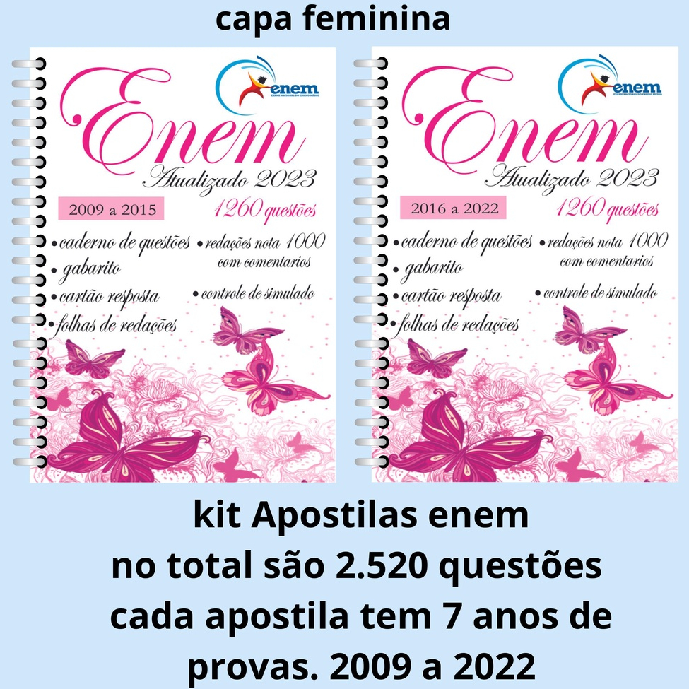 2 Apostilas Enem atualizado 2023 - CAPA FEMININA - Dos anos de 2009 a ...