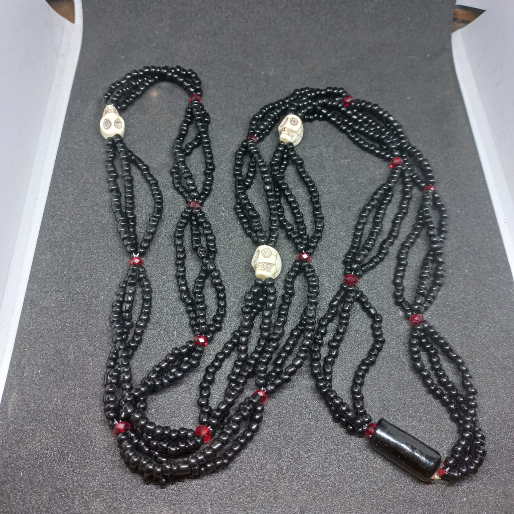 Guia / Brajá de Umbanda - 3 Fios - Preto com Cristais Vermelho e ...