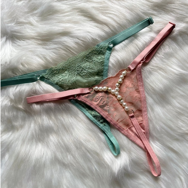 Calcinha Tanga Fio Dental Pingente Pérolas Com Strass Com Regulagem