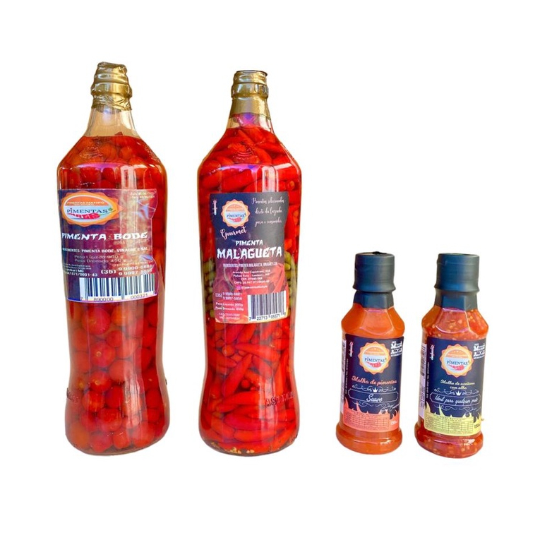 Kit 4 unidades, 2 frascos de pimenta em conserva 900 ml + 2 molhos ...
