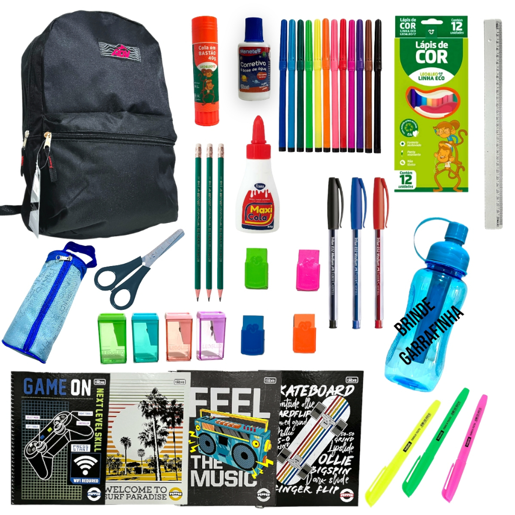 Kit Material Escolar Mochila Caderno Volta As Aulas 22 Itens | Shopee ... Kit Material Escolar Mochila Caderno Volta As Aulas 22 Itens | Shopee ...