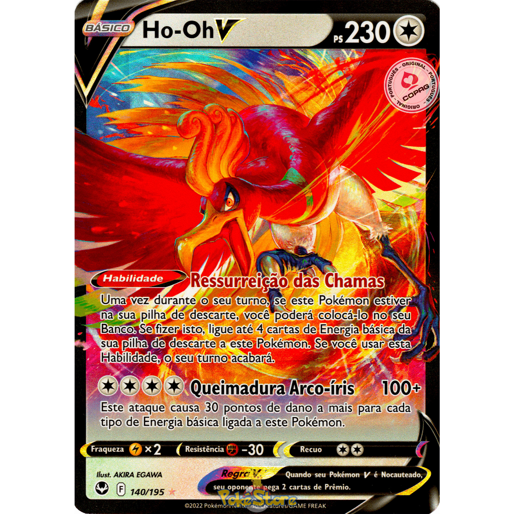 Carta Pokemon Ho-Oh V 140/195 Português Card Original Copag Tempestade Prateada | Shopee Brasil