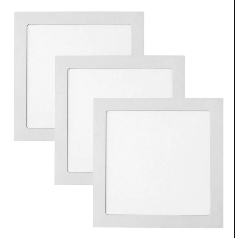 Kit 3 Luminária Painel Plafon Led De Embutir 18w Slim Quadrado Branco Frio 6500k 20x20 - Faz a Boa!