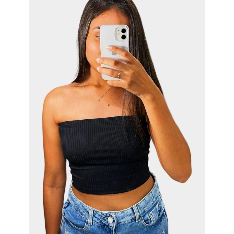 cropped Top Faixa canelado - Várias Cores | Shopee Brasil
