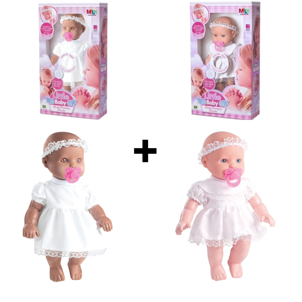 Kit 2 Bonecas Little Baby - Minha Primeira Oração Branca e Negra - Reza ...