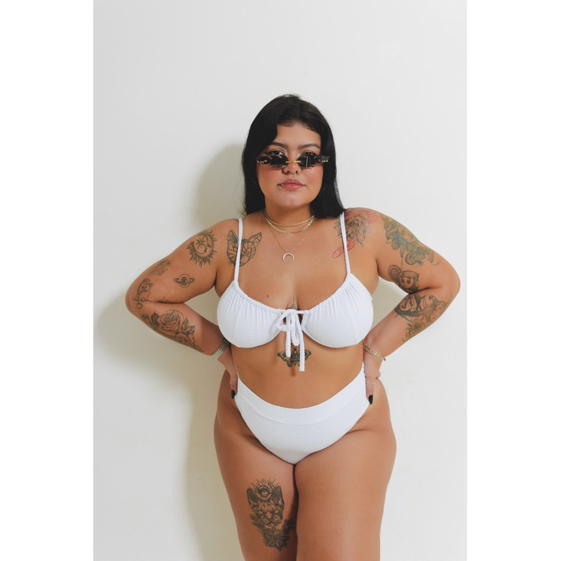 Biquíni Retrô Meia Taça Gabi Branco Hotpants Shopee Brasil
