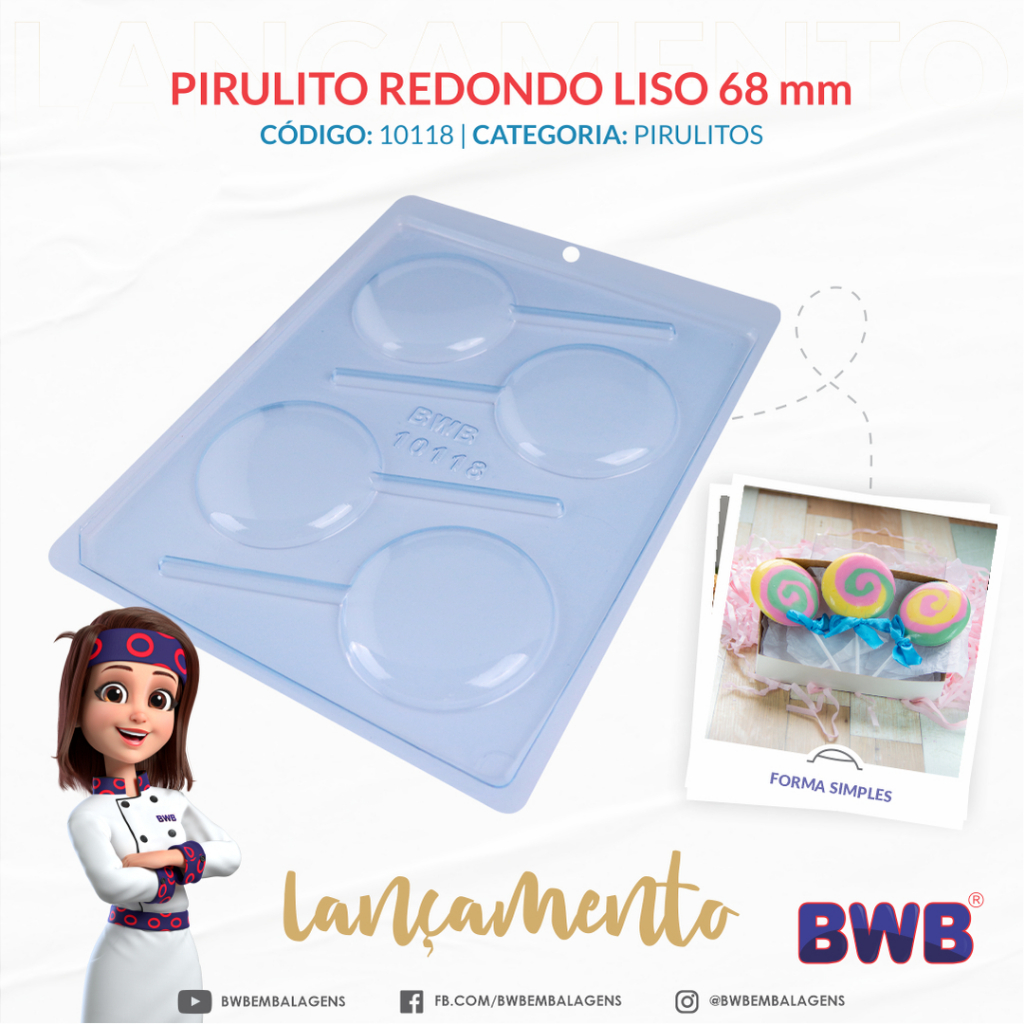 Combo 04 Formas Simples P/ Pirulito Redondo 68mm BWB COD: 10118 ...
