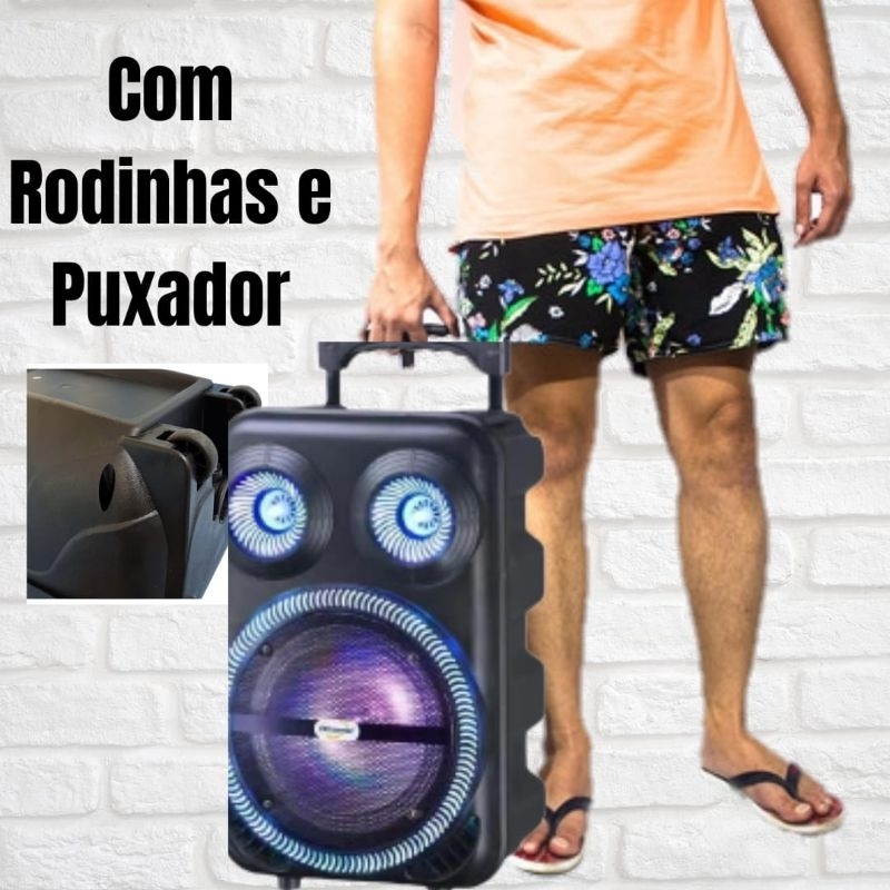 Caixa de som amplificada potente bluetooth karaoke Rodinhas 2000w PMPO ...