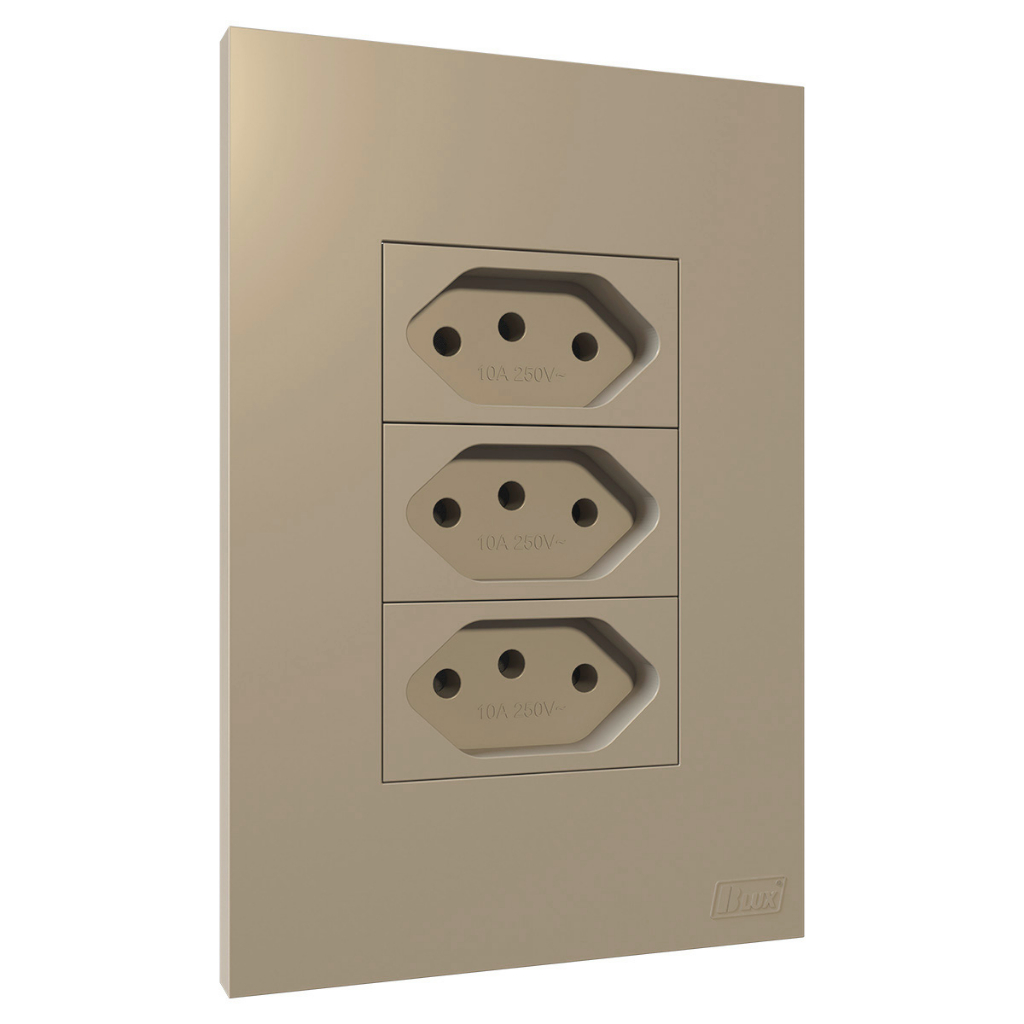 Conjunto Tomada Recta Areia Satin Blux 4x2 Tomada 10a 20a Interruptor Simples Paralelo MONTE SEU ...