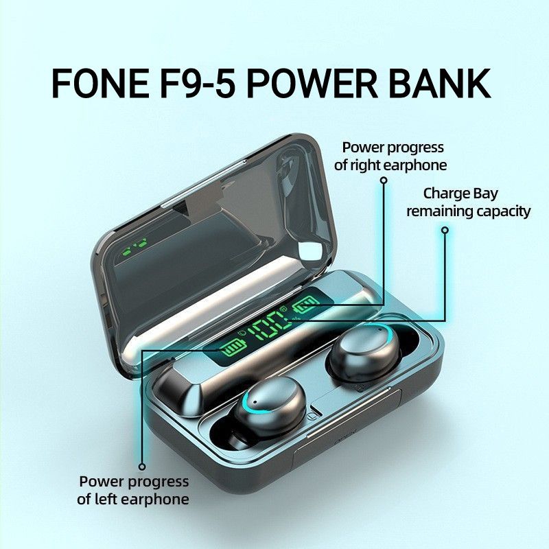Fone de Ouvido Bluetooth F9-5 Display Digital TWS Power Bank | Shopee Brasil