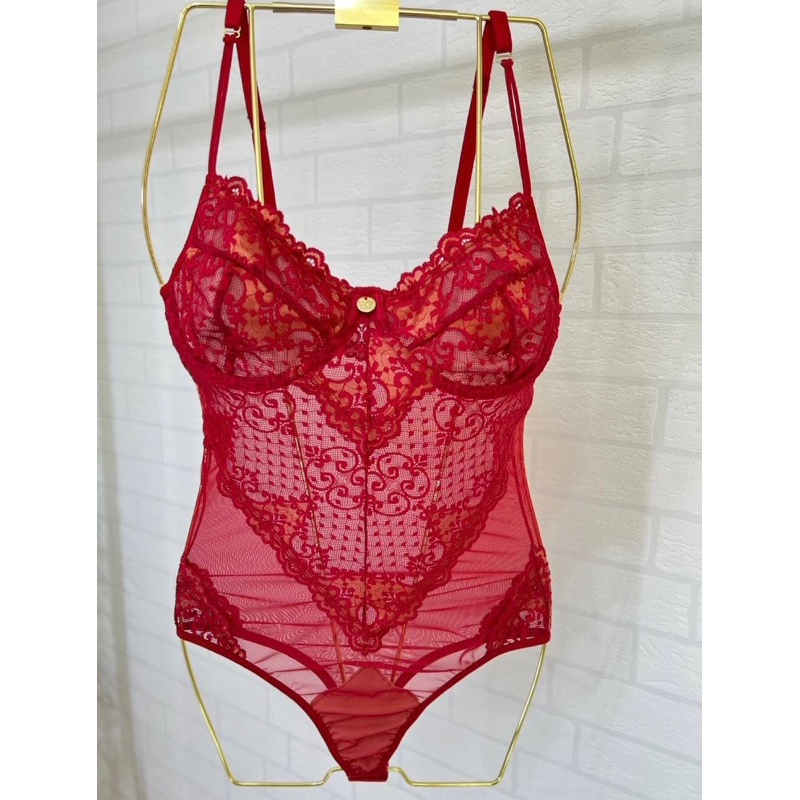 BODY DE RENDA - LOUISE VERMELHO C/ DOURADO | Shopee Brasil