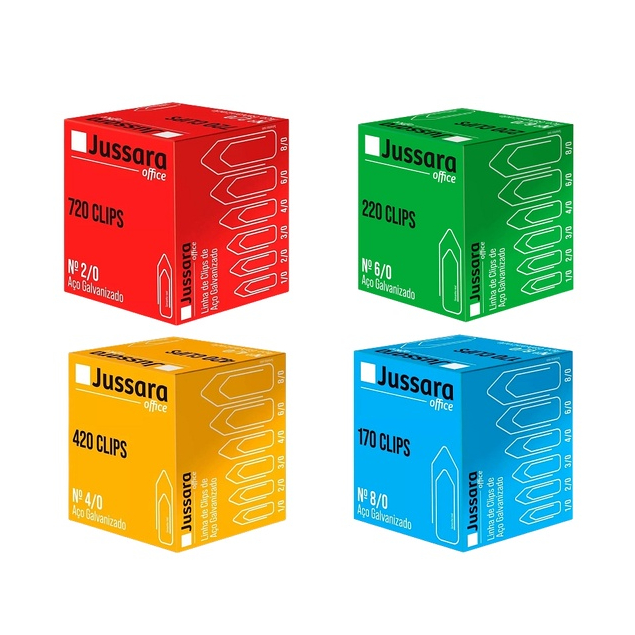 Caixa Clips Papel Galvanizados 500gm Diversos tamanhos: 0/2, 0/4, 0/6 ...