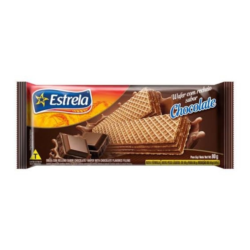 Kit C/20 Unidades Biscoito Wafer Sabor Chocolate Estrela 80g cada | Shopee Brasil