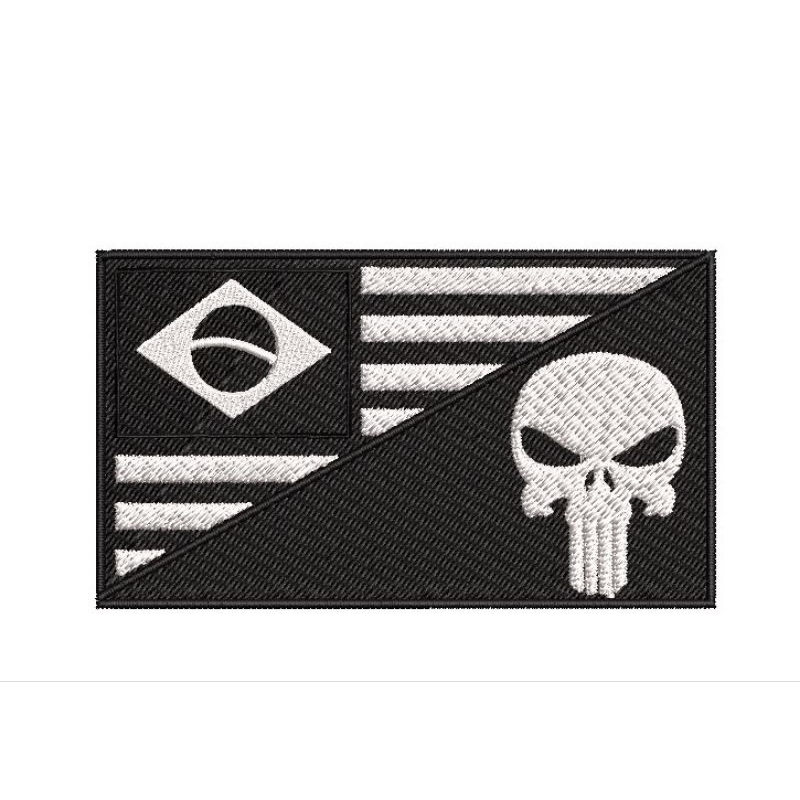 Bordado caveira patch metade bandeira nacional e caveira | Shopee Brasil