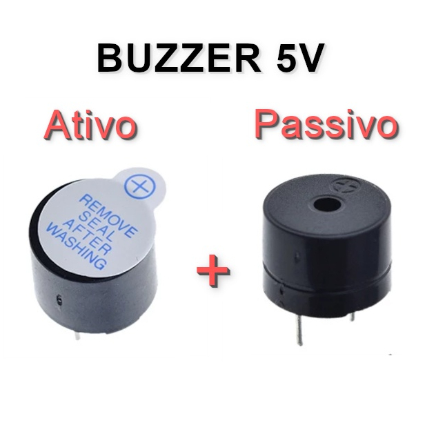 5 Buzzer Ativo 5V + 5 Buzzer passivo 5V para Arduino e Protoboard ...