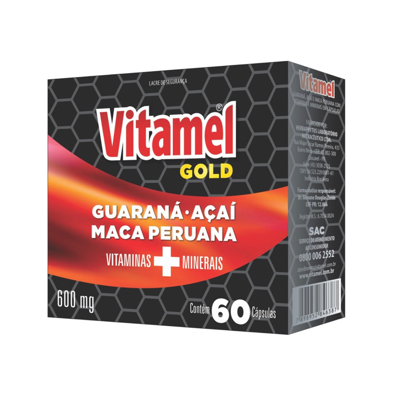 Vitamel Gold Suplemento Vitamínico 600mg 60 cápsulas Maca Peruana,Açaí ...