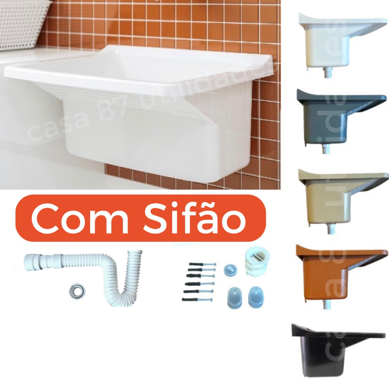 Tanque com Sifão Ralo e Kit de Instalação Tanquinho Pia Lavar Roupas ...