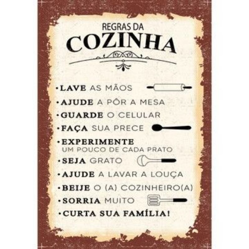 Plaquinha Regras da Cozinha Decorativa 21x30 | Shopee Brasil