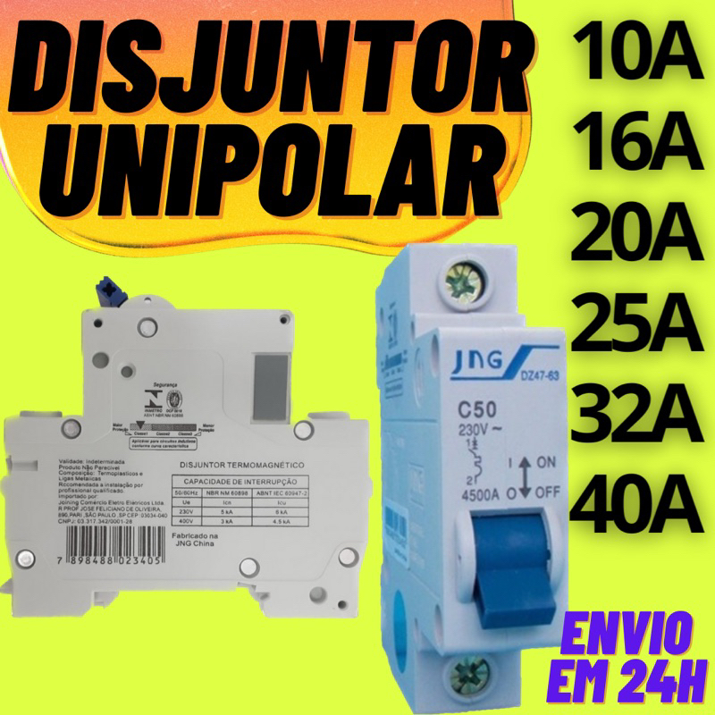 disnuntor unipolar mono curva C din 10a 16a 20a 25a 32a 40a 50a 63a | Shopee Brasil