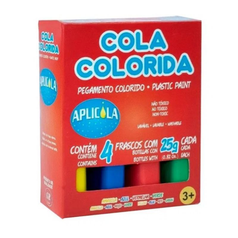 COLA COLORIDA 4 CORES l APLICOLA 25g | Shopee Brasil