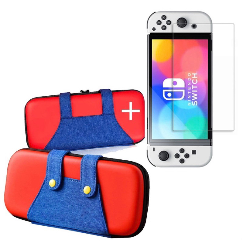 Capa Estojo Mário Bros + Película Vidro Oled Kit completo Nintendo ...