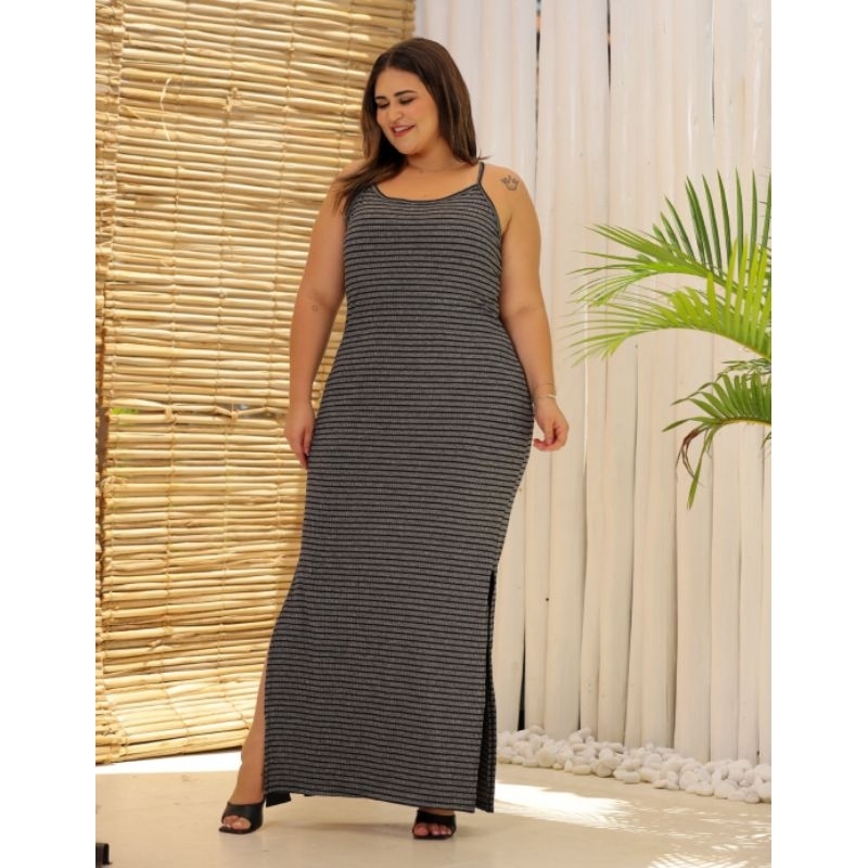 vestido plus size longo com fendas lateral premium moda gringa roupas ...