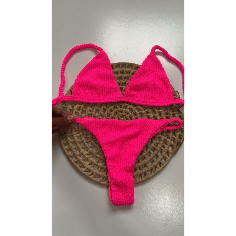 Biquini Texturizado Top Fixo Calcinha Fio Fita Lateral Shopee Brasil