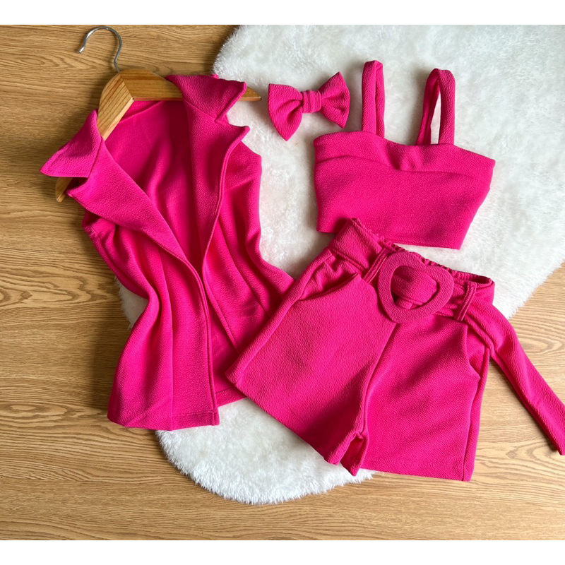 Conjunto Luxo Blogueirinha 3 Peças + Laço Look Estiloso Colete ...