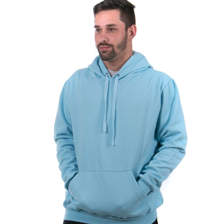 Moletom Canguru Masculino Azul Claro Liso Premium com Capuz | Shopee Brasil