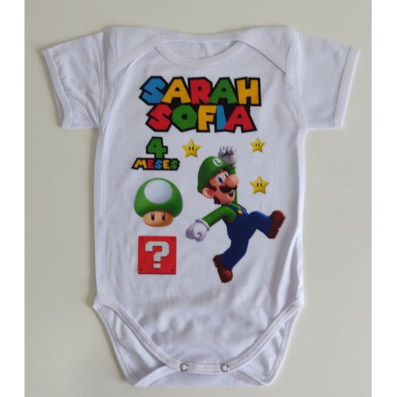 Body Bebê Mesversário "Super Mario Bros" Personalizado com Nome e Idade ...