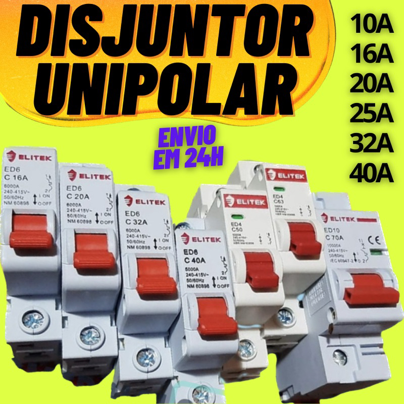 Disjuntor Unipolar e Bipolar Mono 10a, 16a, 20a, 25a, 32a, 40a, 50a, 63a | Shopee Brasil