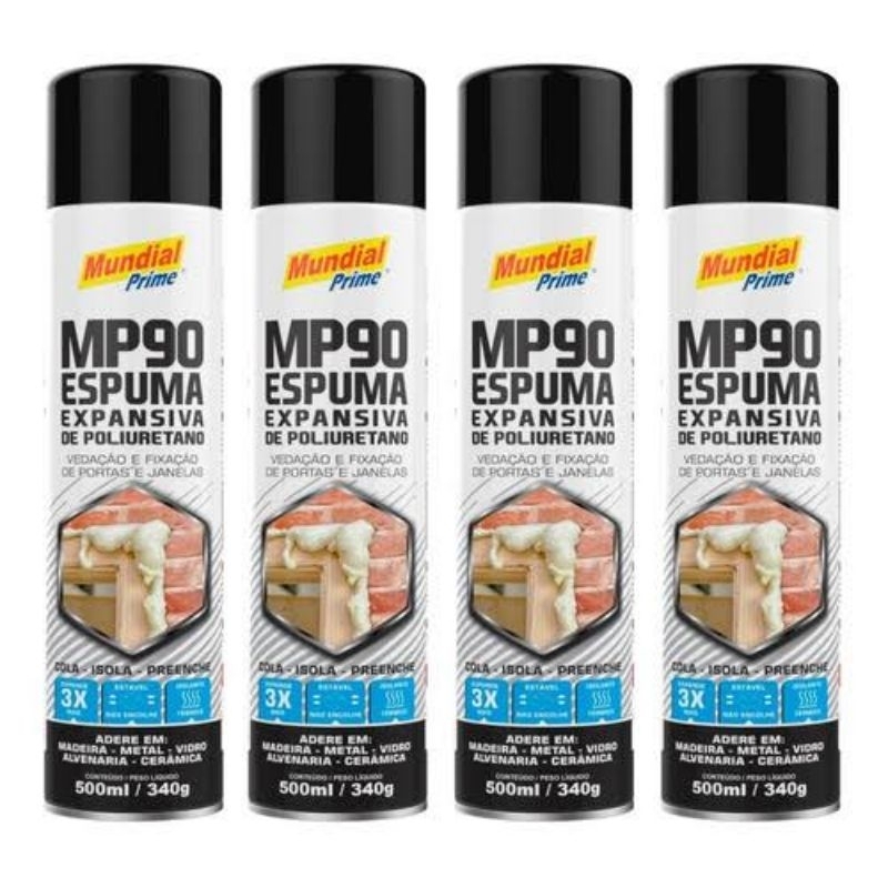 Kit 4 Espuma Expansiva Poliuretano 500ml Mundial Prime MP90 | Shopee Brasil