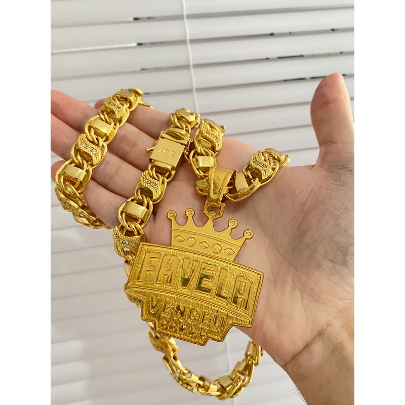 kit favela venceu ostentação !! Corrente moeda antiga com banho e ...