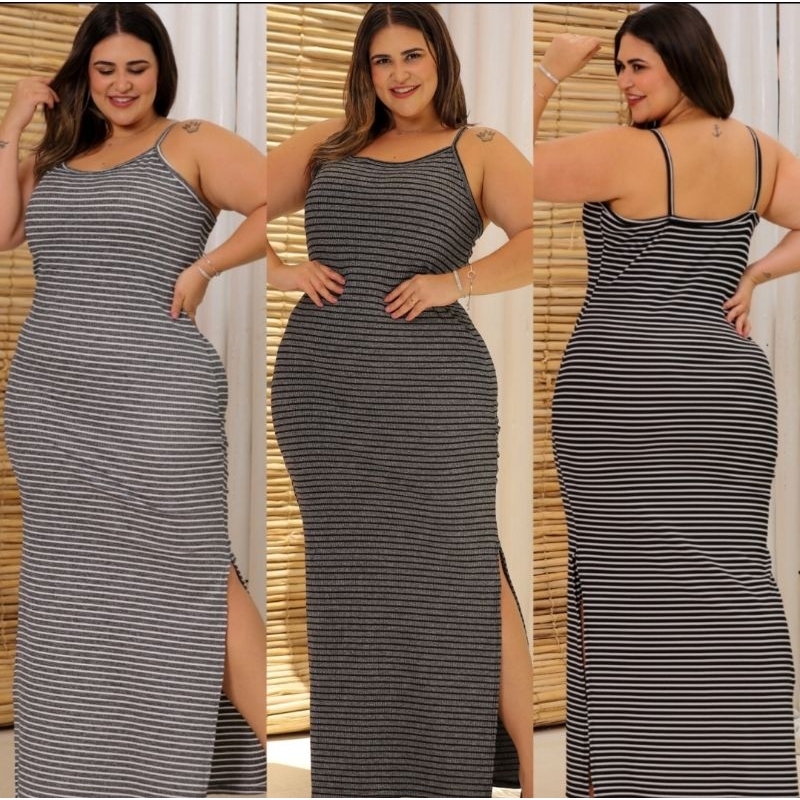 vestido plus size longo com fendas lateral premium moda gringa roupas ...