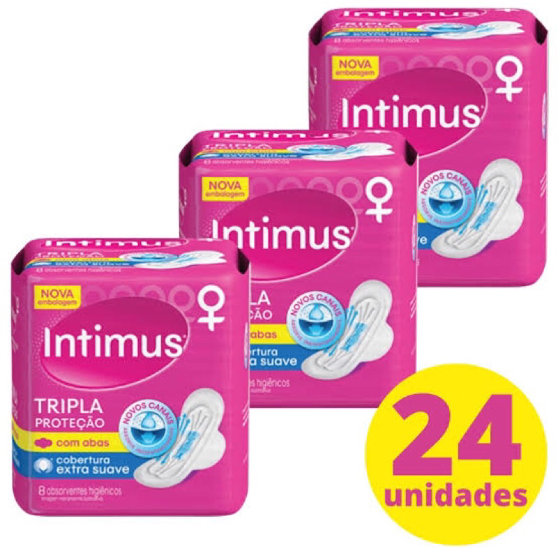 Absorvente INTIMUS cobertura extra suave com abas 3 pacotes 24 unidades ...