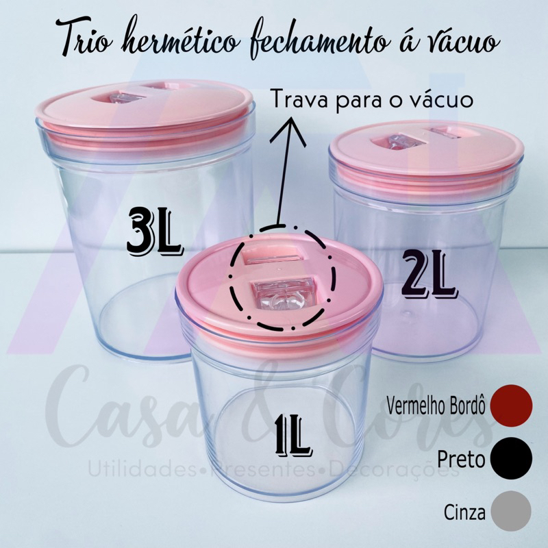 Kit pote hermético com fechamento super á vácuo e trava | Shopee Brasil