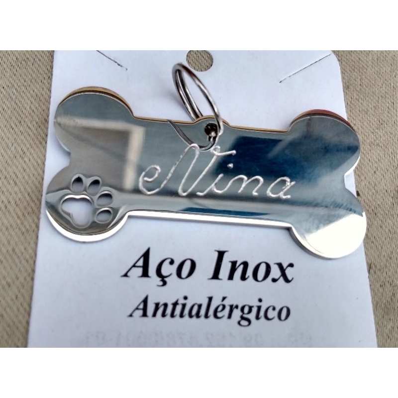 Placa de identificação Aço Inox Animal cães Gatos Pet+Nome+telefones ...
