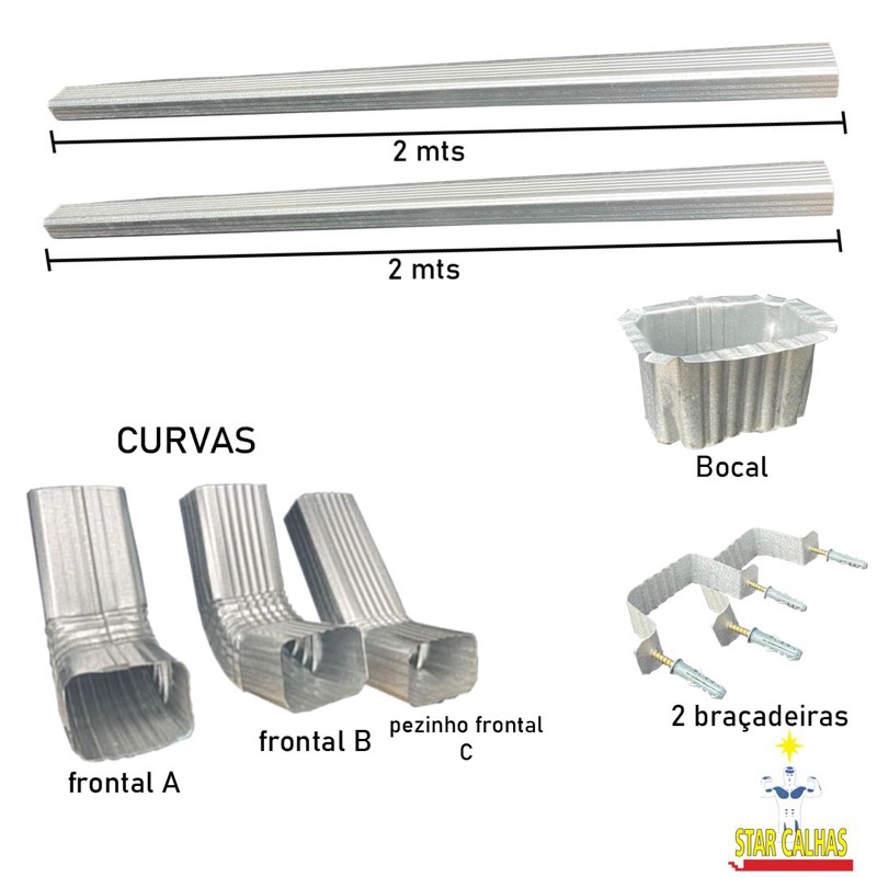 Calha kit calha condutor regulador 4 metros 3 curvas galvalume para ...