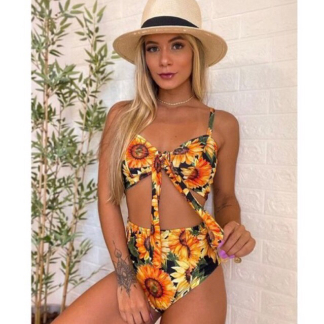 Biquíni Girassol Com Bojo Cintura Alta De Alcinha Shopee Brasil